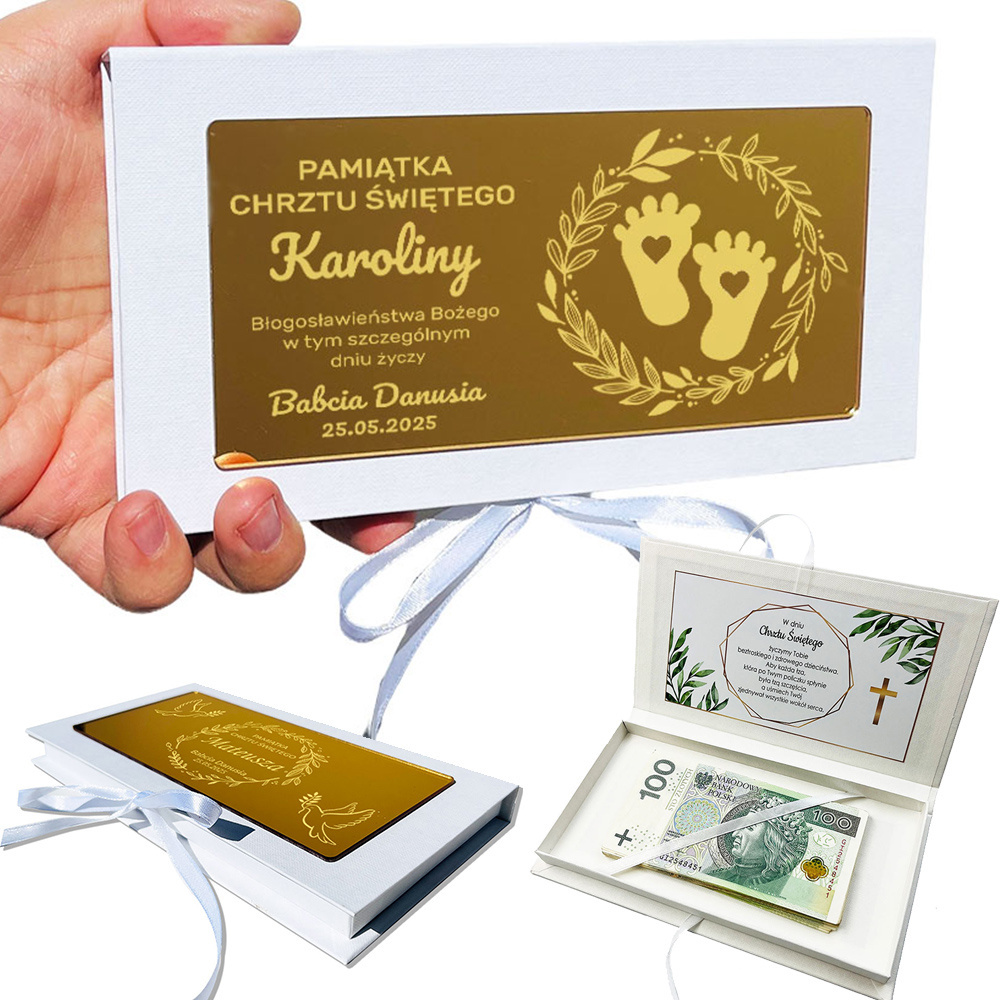 Pudełko na Pieniądze Chrzest - Prezent na Chrzest Święty dla Chłopca Dziewczynki Pamiątka Chrztu ...